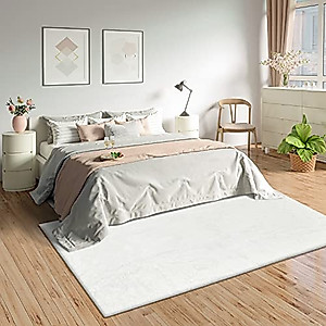 Fixseed Soft White Fluffy Area Rug 4x6 Faux Rabbit Washable Fur Rugs for Bedroom, White Fuzzy Living Room Carpets Indoor Modern Shag Area Rugs for Children Bedroom Nursery Playroom Home Decor Rug