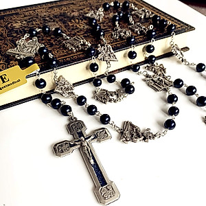 elegantmedical Stations of the Cross Prayer Rosary Real Black Pearl Beads Necklace Catholic Gifts Box