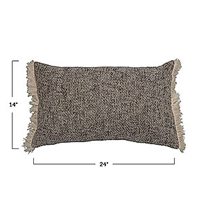 Creative Co-Op Polyester Woven Cotton Lumbar Chambray Back & Fringe Pillow, Black & Cream