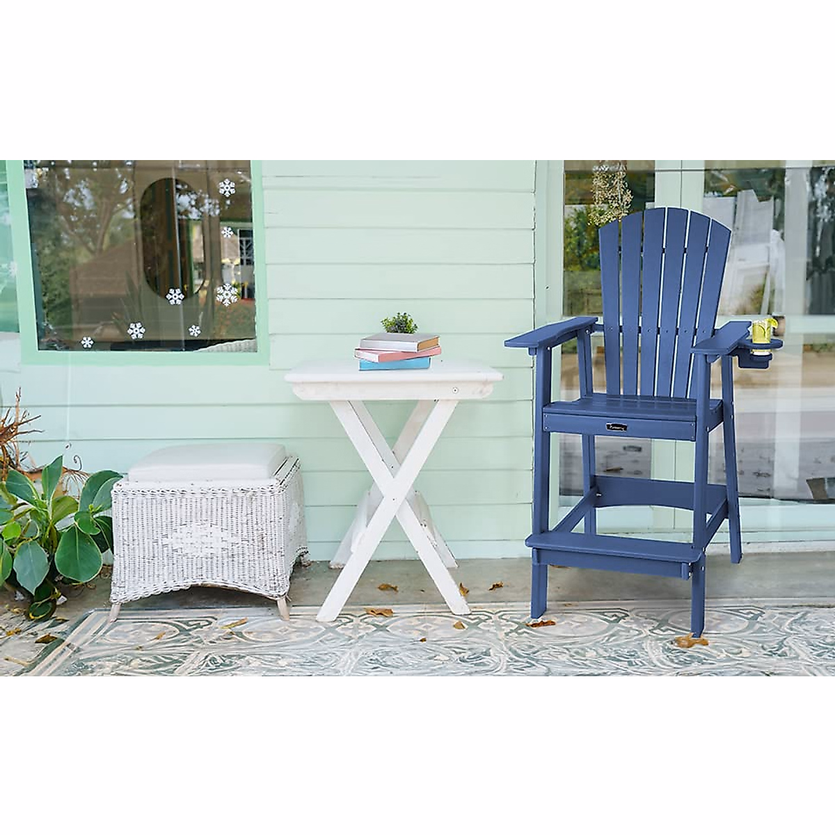 FUNBERRY Tall Adirondack Chair,Balcony Chair with Connecting Tray,Adirondack Bar Stools with Cup Holder,High Top Adirondack Chairs,Resin High Back Outdoor Chairs,Lifeguard Chair