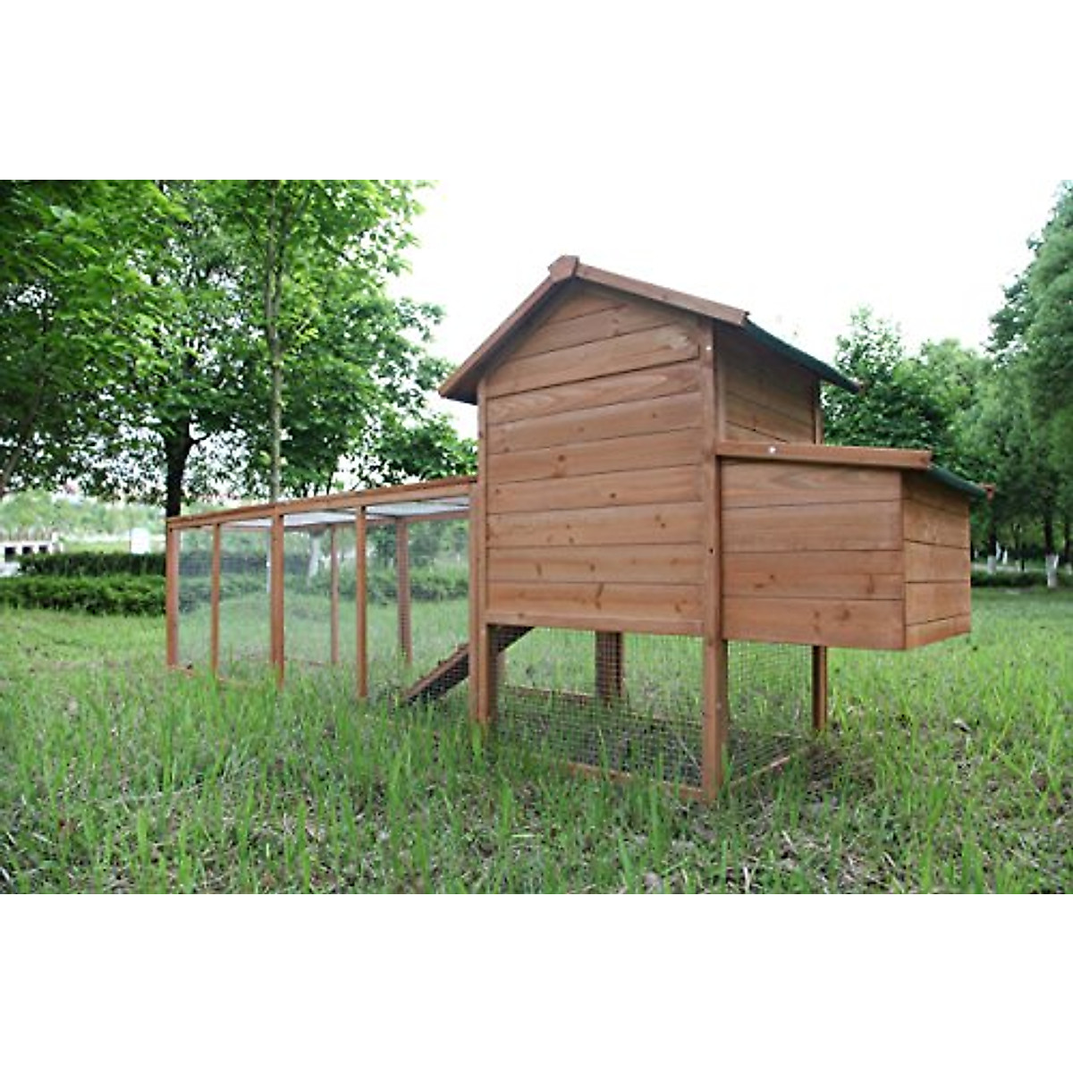 ECOLINEAR 120'' Chicken Coop w/Run Cage Outdoor Hen House for 2-6 Chickens Hutch Poultry Pet Wooden Coop Nest Box Garden Backyard