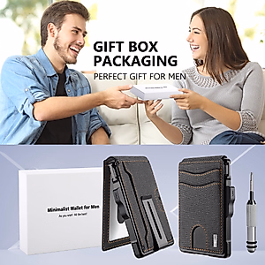 umoven Wallet for Men - with Money Clip Slim Leather Slots Credit Card Holder RFID Blocking Bifold Minimalist Wallet (denim)