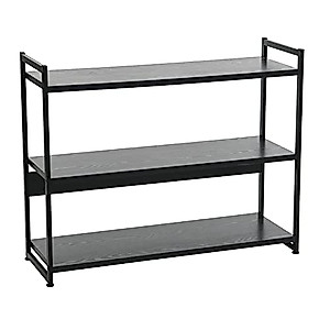 Household Essentials 3 Tier Wide Book Shelf, Medium, Black Oak Finish