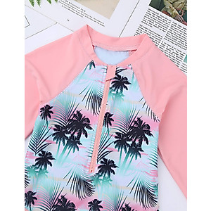 easyforever Kids Girls One Piece Long Sleeve Rash Guard Swimwear Zippered Swimsuit Bathing Suit Pink 6