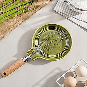 MIKIGEY Ceramic Spoon Rest, 6.5 Inches Spoon Holder for Kitchen Counter, Kitchen Accessories, Dishwasher Safe, Reactive Olive Green