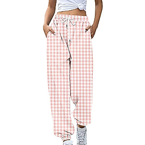 Lastesso Prime Try Before You Buy Women Clothing Womens Plaid Print Sweatpants Casual Elastic Waistband Running Sweatpant with PocketsLounge Workout Jogging Pants Light Blue Sweatpants Pink 2X