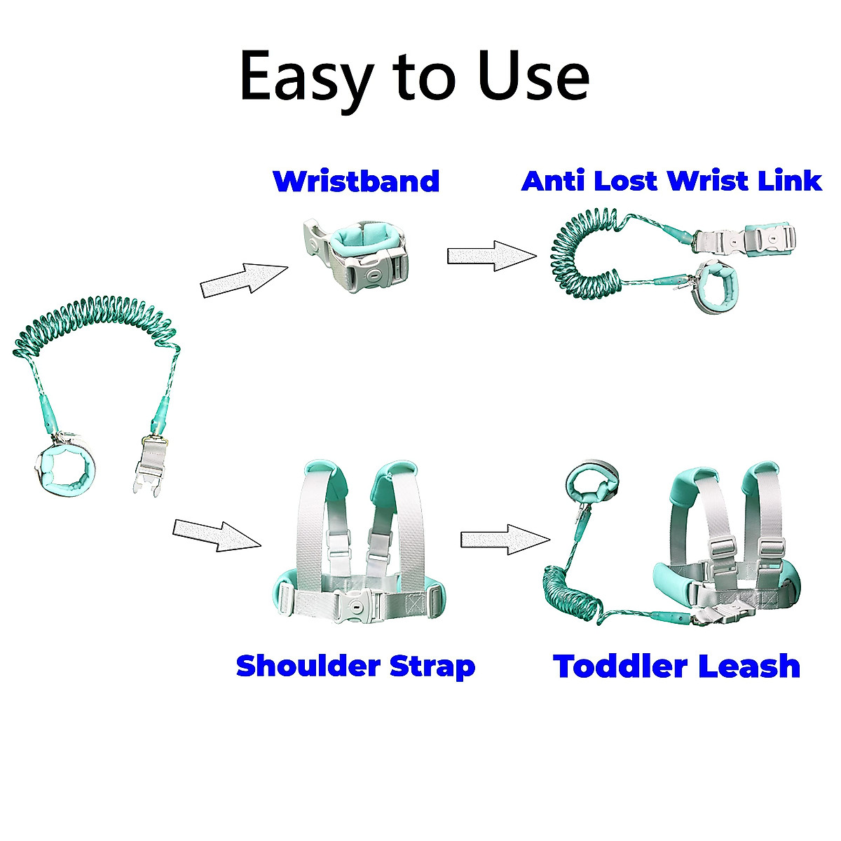 Toddler Leash for Kids - 2 in 1 Anti Lost Wrist Link, 360° Rotation Move More Freely, Toddler Backpack Leash, with Lock Feature, Reflective Kid Leash, Baby Leash, Child Leashes for Toddlers