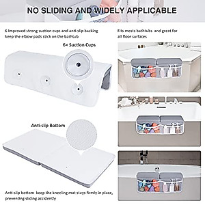 beiens Bath Kneeler and Elbow Rest Pad, 1.5'' Thick Quickly Dry Kneeling Pad and Elbow Support for Knee & Arm Support Large Bathtub Kneeling Mat with Toy Organizer for Happy Baby Bathing Time (Grey)