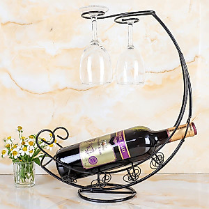 Hongiuia Wine Glass Holder - Tabletop Metal Wine Bottle Holder Vertical Wine Glass Display Holder, Dining Table Offers Wine Glasses as Gift Decoration, Corsair - Black