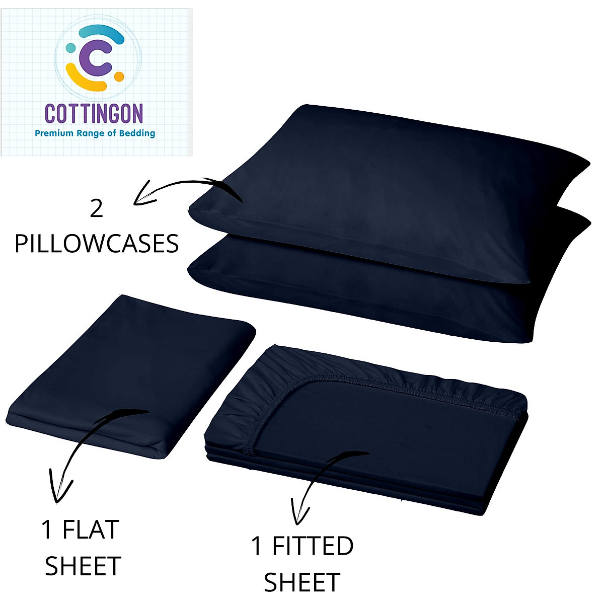 Cottingon Twin Sheets Kids, Twin Bedding Sets, Soft Twin Sheets 4 Pcs, 100% Brushed Microfiber Twin Sheets to fit Upto 15" Deep Twin Mattress (Navy)