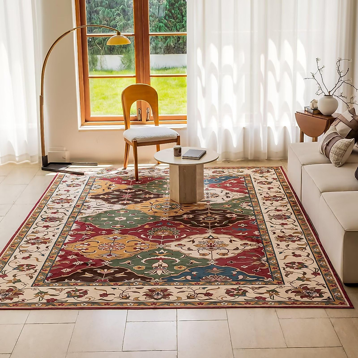 CHOSHOME Washable Rug 5x7 Vintage Boho Medallion Area Rugs with Non-Slip Backing Soft Stain Resistant Non-Shedding Low-Pile Floor Carpet Mat for Living Room Bedroom Kitchen Home Office,Red/Multi