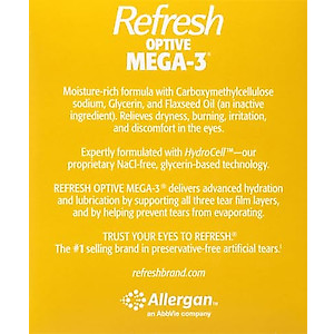 Refresh Optive MEGA-3 Lubricant Eye Drops Preservative-Free Artificial Tears, 0.01 fl oz (0.4 mL), 60 Single-Use Containers
