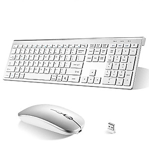 UrbanX Plug and Play Compact Rechargeable Wireless Bluetooth Full Size Keyboard and Mouse Combo for Microsoft Surface Duo 2 Supports Windows, macOS, iPadOS, Android, PC, Mac, Laptop, Tablet -White