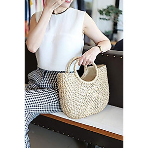 Woven Straw Bags, Summer Beach Tote Bag for Women, Straw Top-handle Handbag