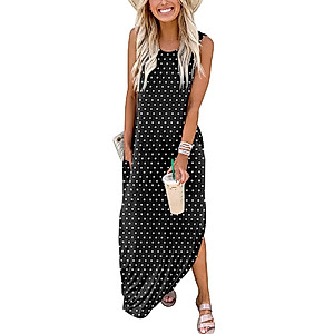 ANRABESS Women Casual Loose Sundress Sleeveless Split Maxi Long Beach Shirt Dress Travel Vacation 2025 Summer Outfits Floral Print Medium