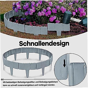 TOSSPER 20pcs Garden Border Edging, Stones Effect Fence Decorative Flower Bed Edging for Garden Lawn Landscape Interlocking Outdoor Lawn Stakes (Grey)