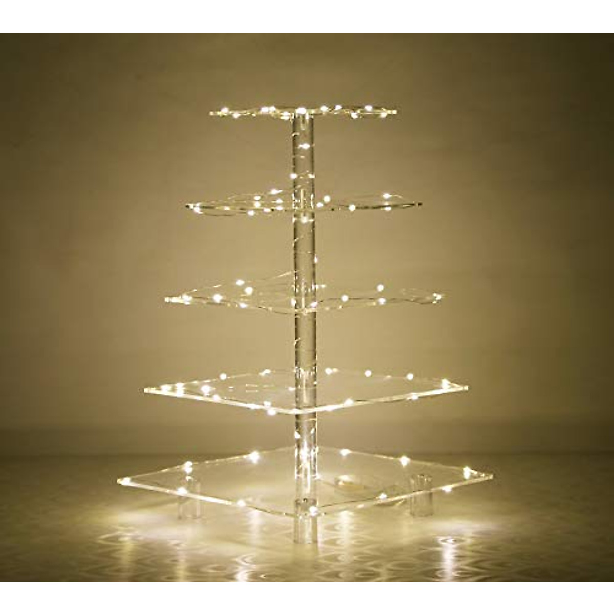 Jusalpha 5 Tier Square Cupcake Stand - Premium Cupcake Holder - Acrylic Cupcake Tower - Ideal for Weddings Birthday Parties, Candy Bar Decor 5SF-S (LED Light Option: Battery)…