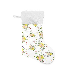 Kigai Christmas Stockings Vintage Flower Large Candy Stockings Stuffers Kids Cute Xmas Sock Decorations 1PC for Home Holiday Party 12" x18"