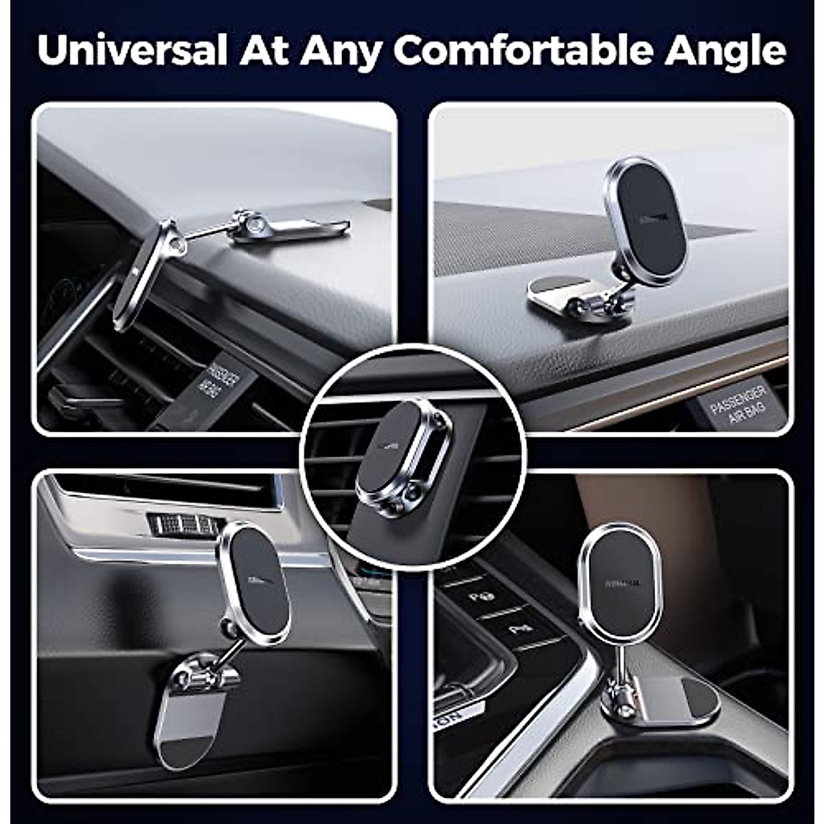 Magnetic Phone Holder for Car Metal Upgrade 6X Magnets Phone Mount Double 360° Rotation Super Sticker Phone Holder Car Mount Easy Install Suitable for Dashboard Screens Compatible with All Phone black