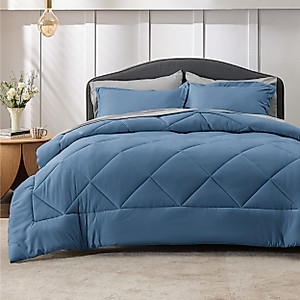 Bedsure Blue Full Comforter Set - 7 Pieces Reversible Bed Set Bed in a Bag Full with Comforters, Sheets, Pillowcases & Shams, Full Bedding Sets