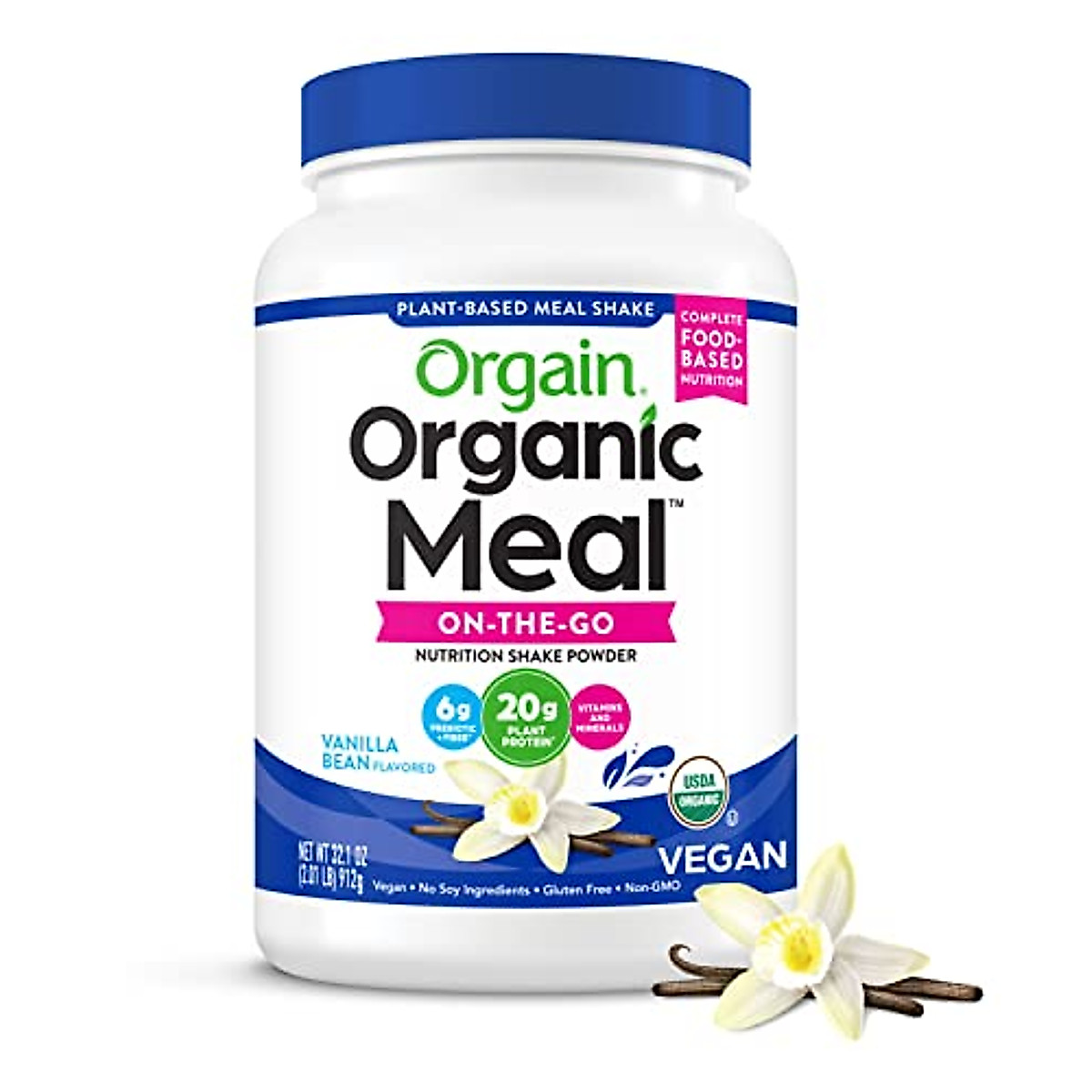 Vegan Protein Meal Replacement Powder by Orgain - 20g of Protein, Certified Organic and Plant Based, No Gluten, Soy or Dairy, Non-GMO, Vanilla Bean, 2.01lb (Packaging May Vary)