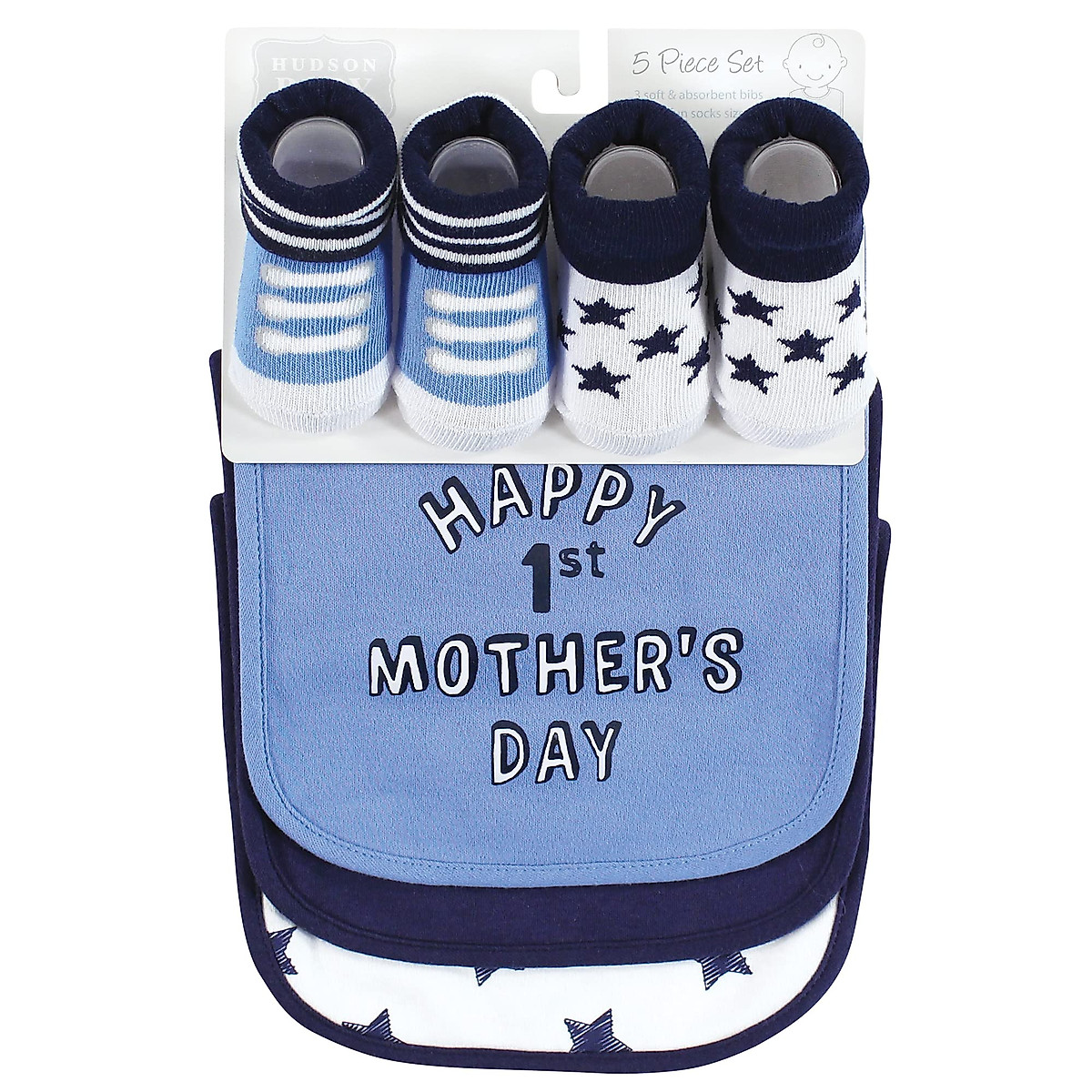 Hudson Baby Unisex Baby Cotton Bib and Sock Set, Boy Mothers Fathers Day, One Size (Pack of 2)