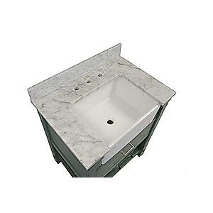 Charlotte 30-inch Bathroom Vanity (Carrara/Sage Green): Includes Sage Green Cabinet with Authentic Italian Carrara Marble Countertop and White Ceramic Farmhouse Apron Sink