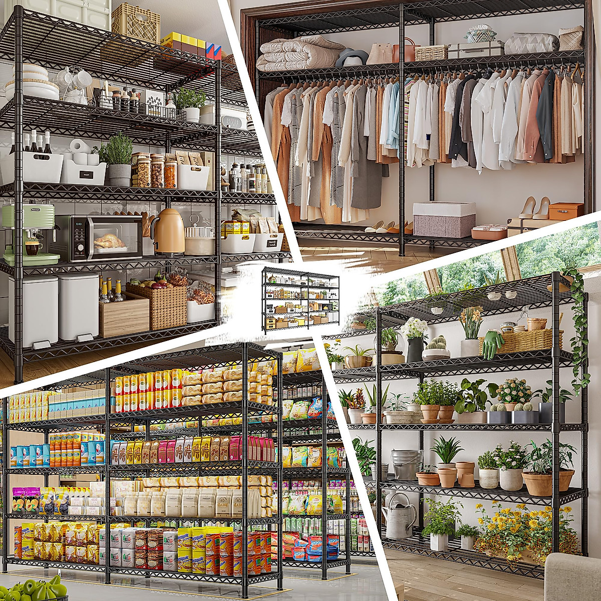 REIBII 72.81" W Storage Shelves 70.91" H Wire Shelving Unit Load 1600LBS 5 Tier Metal Shelving for Storage Rack Heavy Duty Metal Shelves for Garage Pantry Kitchen Warehouse