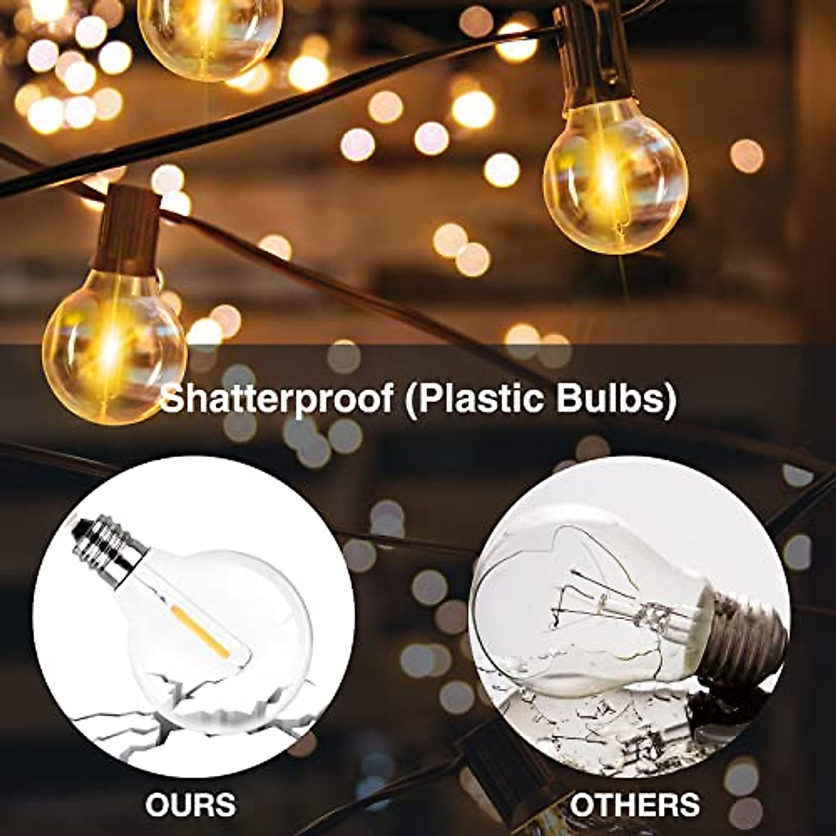 GPATIO Outdoor String Lights, 60FT(50+10) Waterproof Patio Lights with 32 Dimmable Hanging Lights Globe G40 Bulbs, 2700k Shatterproof for Backyard Gazebo Porch Garden Commerical Outside Decor