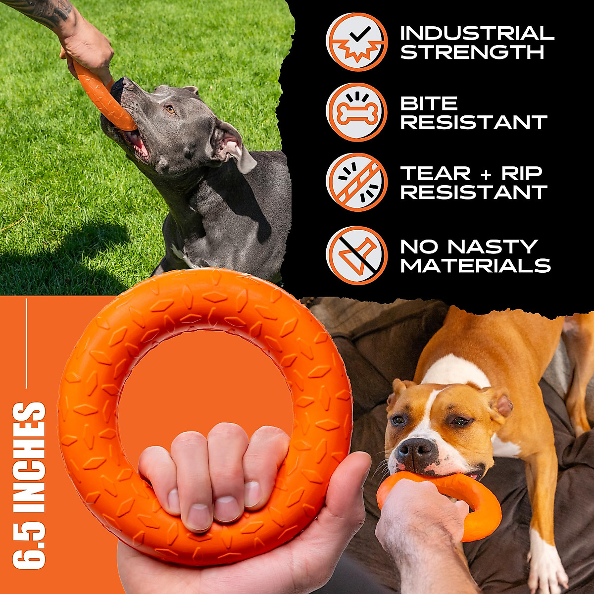 Monster K9 Indestructible Chew Ring - Lifetime Replacement - Ultra Durable Dog Toy for Aggressive Chewers - Chew, Tug, & Fetch - Best Tough Dog Toy for Medium & Large Breeds - Made in USA - 6.5in
