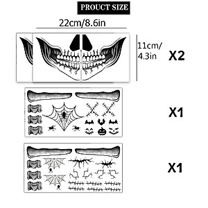 ENYACOS skeleton mouth tattoo,devil face tattoo,halloween spider web face stickers,halloween make up adults,face tattoos for men and women,horror make up,scary face tattoos (A)