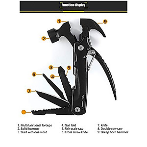 Gifts for Boyfriend, Unique Anniversary Christmas Birthday Gift Ideas for Men Him, Cool Gadget Christmas Stocking Stuffer for Men, All in One Tools Mini Hammer Multitool Camping Accessories (Black)