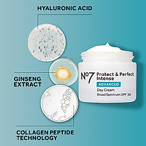 No7 Protect & Perfect Intense Advanced Day Cream SPF 30 - Anti-Aging Facial Moisturizer with Anti-Wrinkle Technology - Hydrating Hyaluronic Acid Cream for Radiant Youthful Skin (50ml)