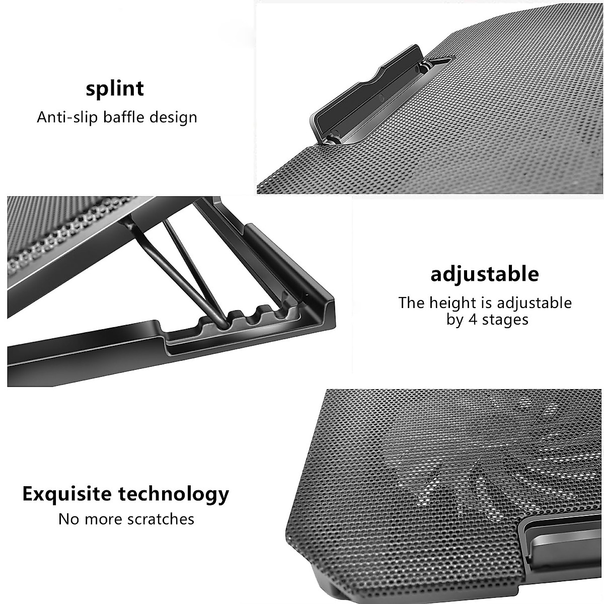 Laptop Cooling Pad, Cooler Pad Chill Mat 2 Quiet Fans LED Lights and 2 USB Ports 5 Height & with Adjustable Speed Mounts Metal Mesh Design, for 9"-17" Laptops（Black）