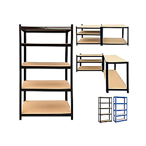 5-Tier Metal Shelving Unit Adjustable Garage Shed Storage Utility Rack Heavy Duty Shelves Multipurpose Shelf Warehouse Basement Kitchen Living Room Pantry 59" H x 28" W x 12" D, Black
