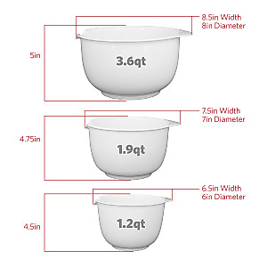 Glad Mixing Bowls with Pour Spout, Set of 3 | Nesting Design Saves Space | Non-Slip, BPA Free, Dishwasher Safe | Kitchen Cooking and Baking Supplies, White