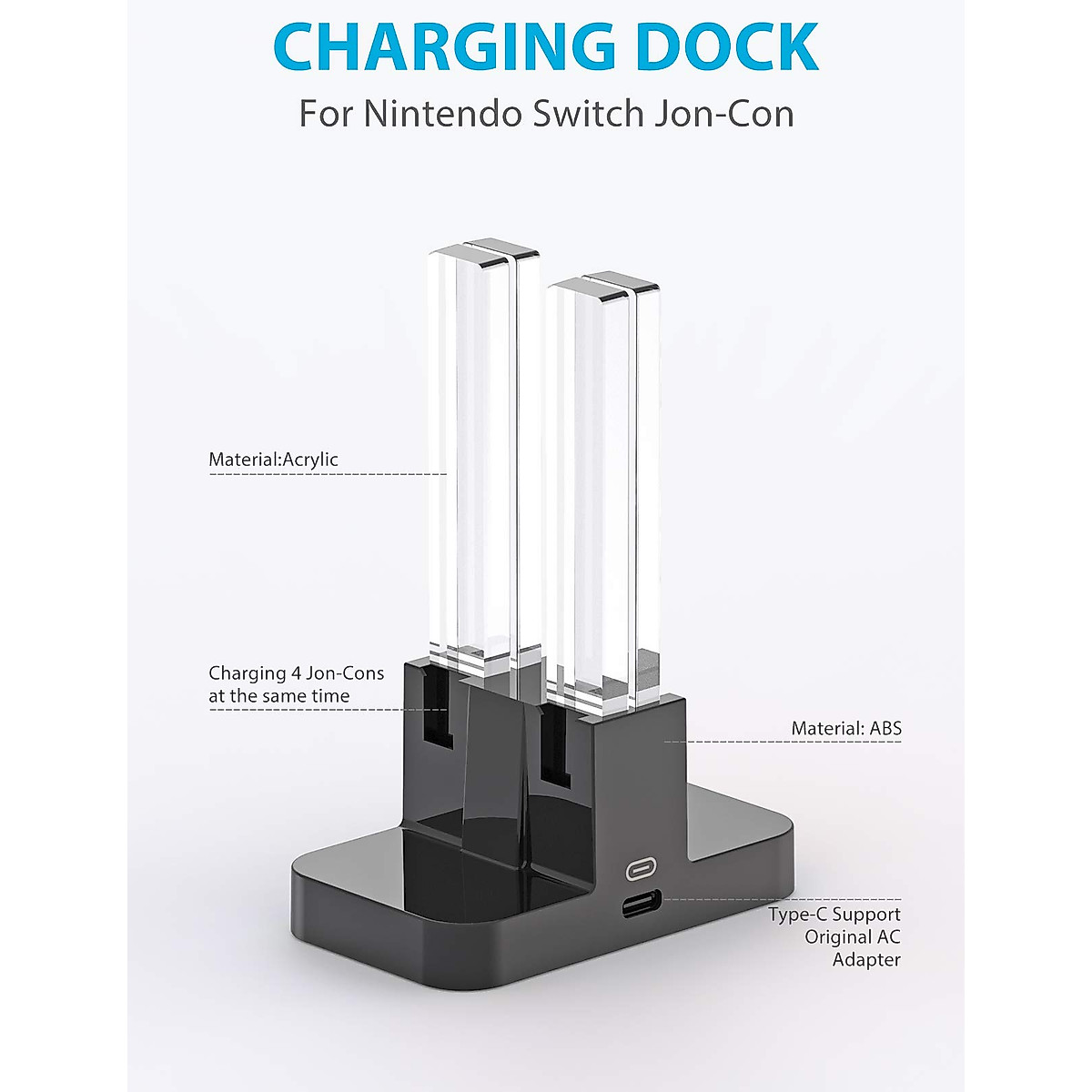 Switch Controller Charger, KINGTOP Switch Joycon Charger Compatible with Nintendo Switch Joy-con, Switch Charger with Individual LED Indicator and USB C Charging Cable