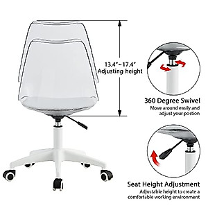 Acrylic Clear Desk Chair Modern Home Office Ghost Chairs with Wheels Cute Armless Rolling Vanity Plastic Chair with Adjustable Height (Clear)