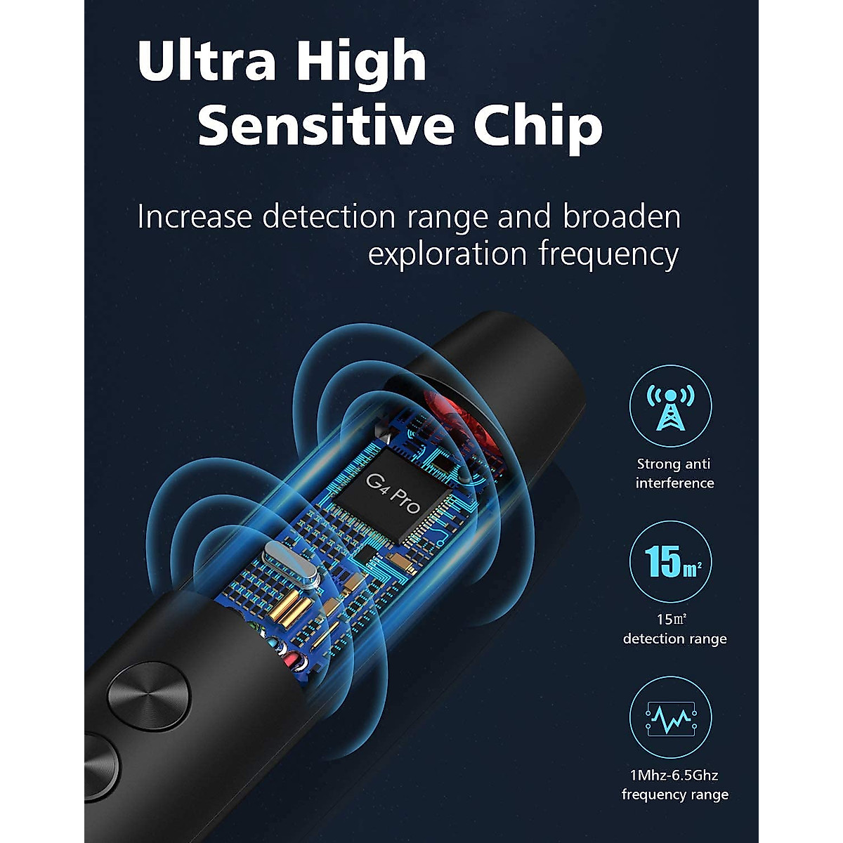 MADELONE Anti Spy Detector - for Wireless Audio Bug Camera, Bug Detector, Privacy Protector, 5 Levels Sensitivity, Portable Pen Shape for Home Office Travel