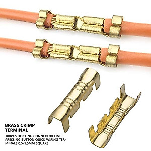 100 pcs Brass Connectors Kit, Male and Female Spade Quick Splice Quick Electric Wiring Butt Connector for for Car Audio Speaker AWG 22-14 Gauge