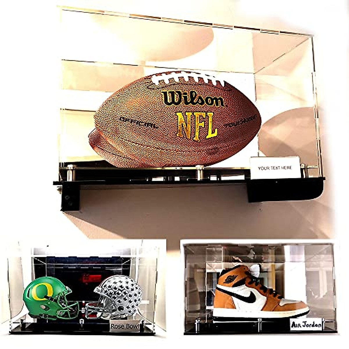 Full Size Football, Shoe, Sneaker Shelf Wall Mount Acrylic Display Case Memorabilia Box UV Protection Floating Box
