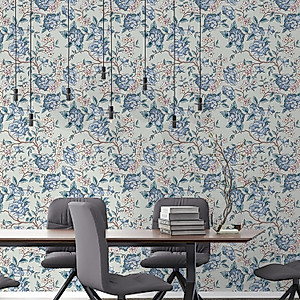 KAMTAIVOY Peel and Stick Wallpaper Blue Floral Contact Paper Removable Self-Adhesive Waterproof Flower Wallpaper Wall Mural Decoration 15.71inch x 118.1inch for livingroom Bedroom Wallpaper