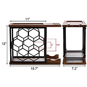 Elsjoy Countertop Wine Rack with Glass Holder, Wood Metal Wine Bottle Rack Free Standing Tabletop Wine Bottle Holder, Wooden Wine Storage Rack for Home, Kitchen, Bar (Hold 7 Bottles and 2 Glasses)