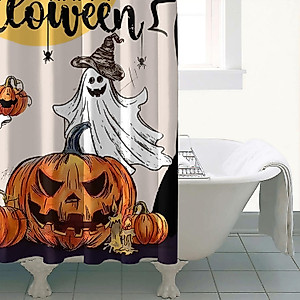 Halloween Shower Curtain for Bathroom Cute Ghost Bat Pumpkin Shower Curtains with Hooks for Halloween Decoration 72X72 Inch