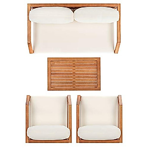 Safavieh PAT7067A Outdoor DREN Natural Brown 4-Piece Beige Seat Cushions Included Patio Set