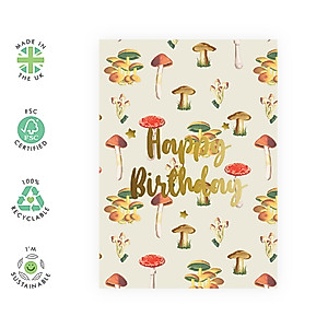 CENTRAL 23 Happy Birthday Card for Men - Mushrooms - Birthday Gifts for Women - Blank Cards and Envelopes - Comes With Fun Sticker