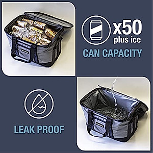 CleverMade Maverick Collapsible Cooler Bag - 50 Can Insulated Leakproof Soft Sided Beverage-Tote with Shoulder Strap, Bottle Opener and Storage Pockets, Grey/charcoal, Large, One Size
