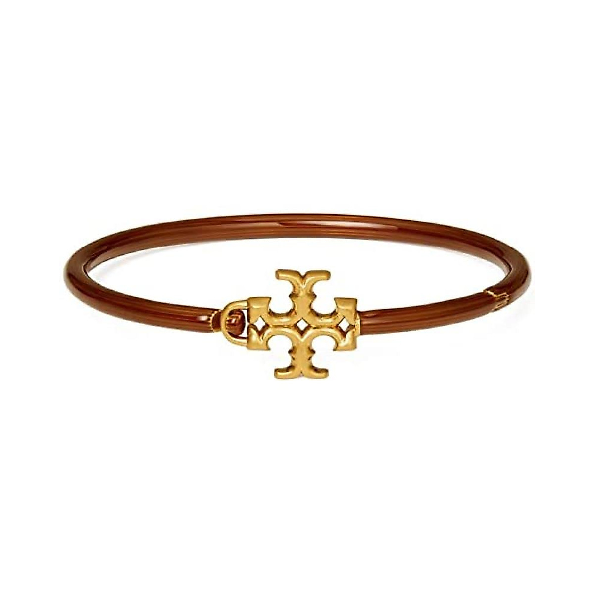 Tory Burch Women's Kira Enamel Hinged Cuff Rolled Brass Brown