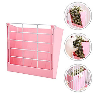 POPETPOP Wood Hay Feeder Rack for Guinea Pig Rabbit Bunny Food Manager Grass Holder for Small Pet Chinchilla Hamster Ferret Pink