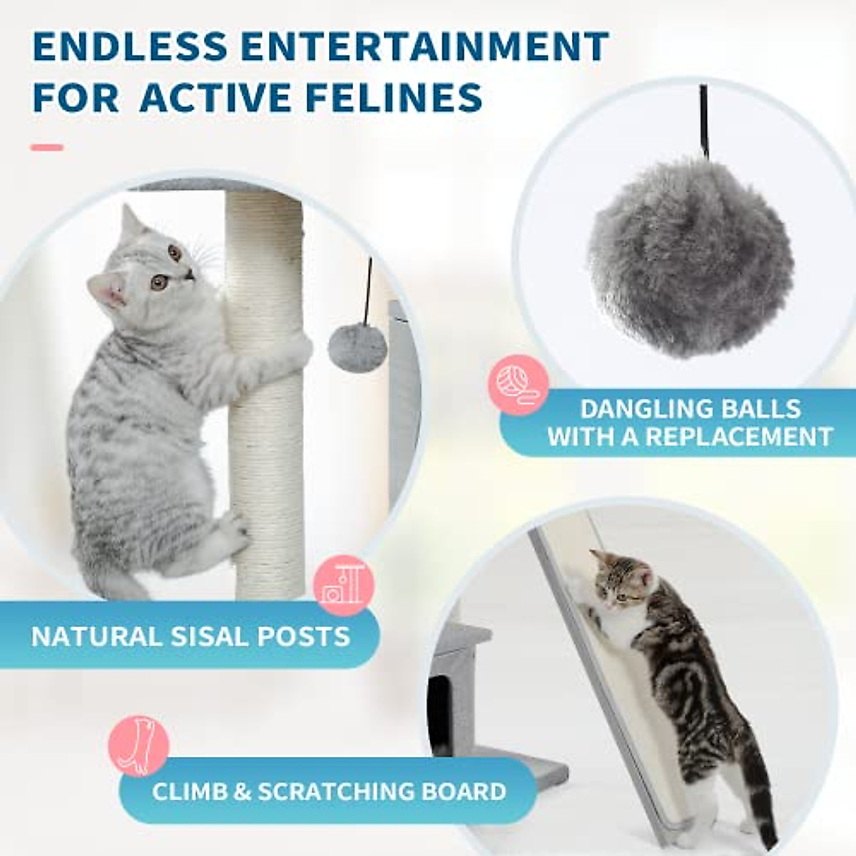 Made4Pets Modern Cat Tower for Indoor Big Cats, Wood Cat Tree with Scratch Post and Top Perch Bed, Tall Kitty Condo Litter Box for Large Cats 20 Lbs, Heavy Duty Narrow Kitten Tree